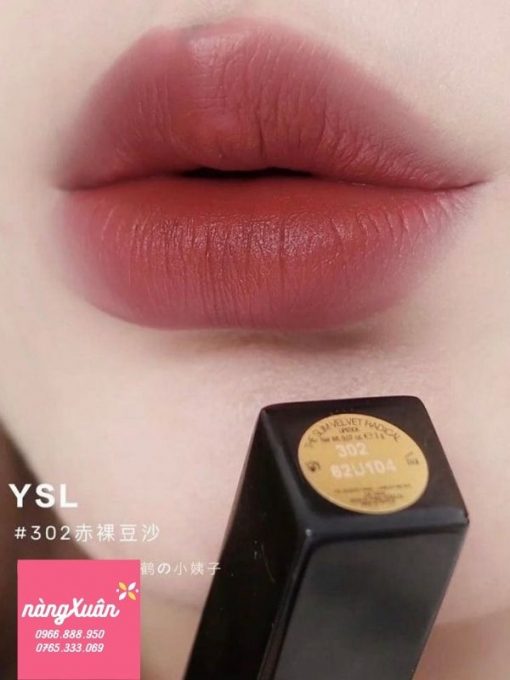 Son YSL The Slim Velvet Radical 302 vỏ đen - Màu Hồng Đỏ Đất