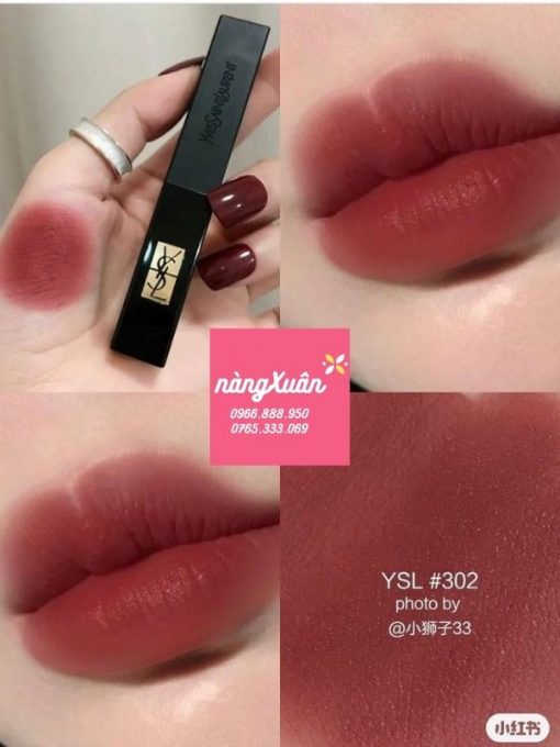 Son YSL The Slim Velvet Radical 302 vỏ đen - Màu Hồng Đỏ Đất